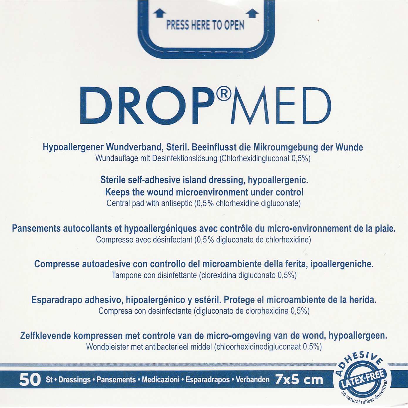 Master Aid Drop Med Sterile Self-adhesive Island Dressing 7cm x 5cm 50 ...