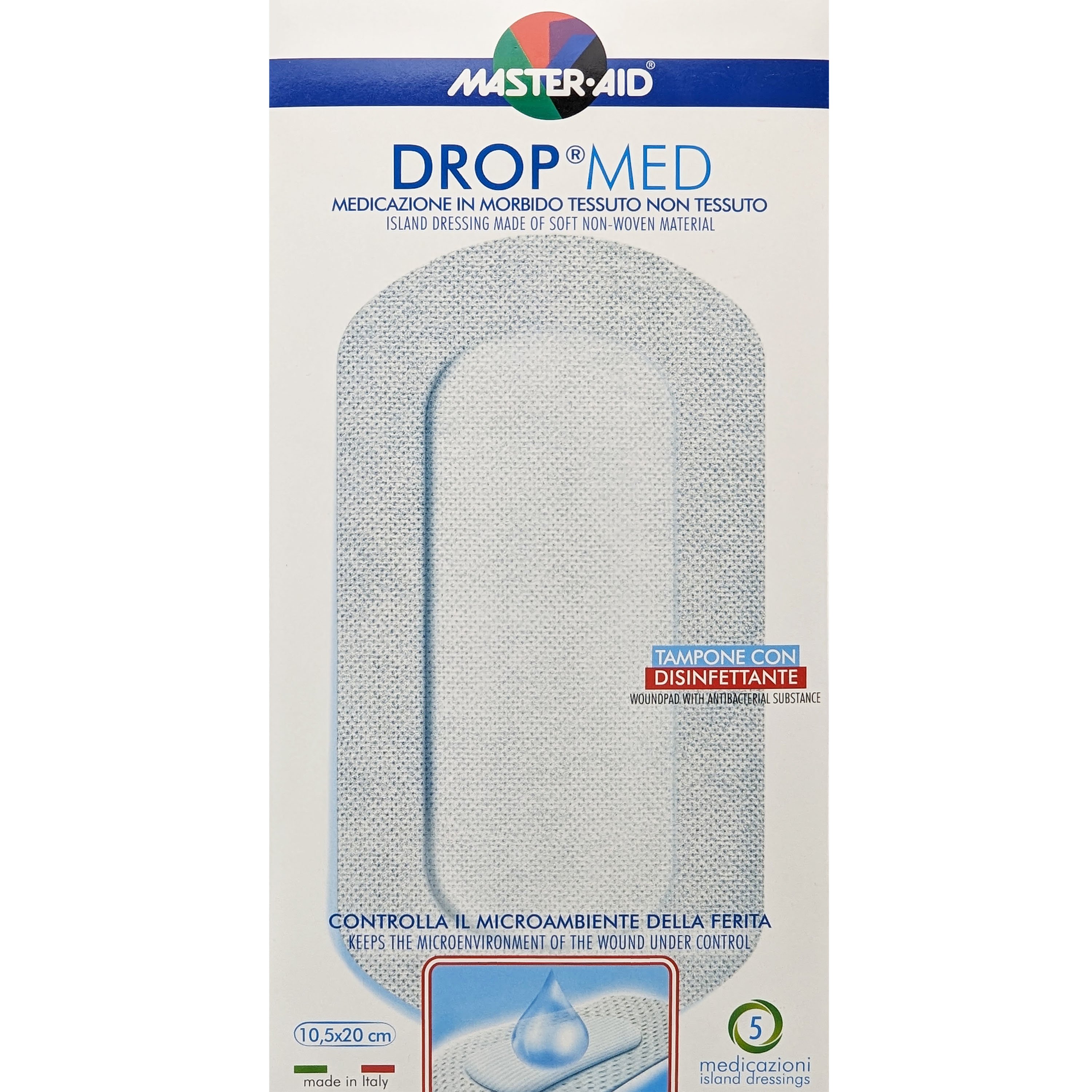 Master Aid Drop Med Woundpad with Antibacterial Substance 10.5x20cm 5 ...